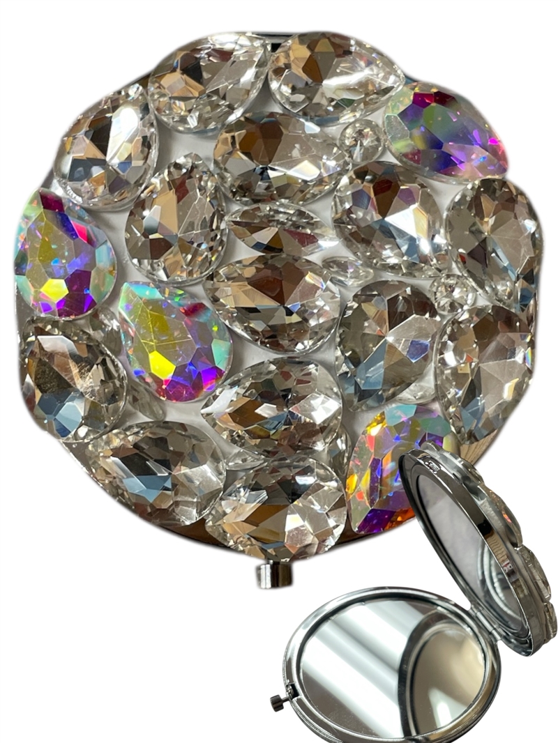 SM3AB AB SILVER CHUNKY CRYSTAL COMPACT DOUBLE-SIDE MIRROR