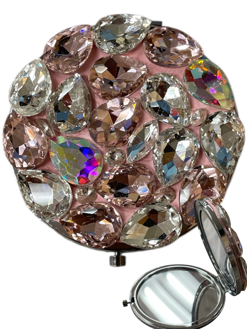 SM3PK AB PINK CHUNKY CRYSTAL COMPACT DOUBLE-SIDE MIRROR